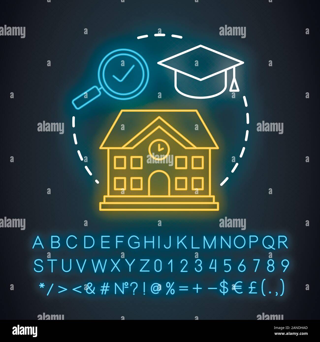 Finding good schools neon light concept icon. Choosing educational ...