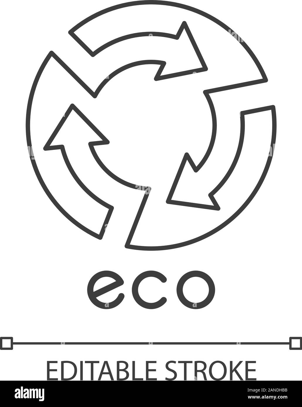 Eco label linear icon. Circle with cut arrows inside sign. Recycle ...