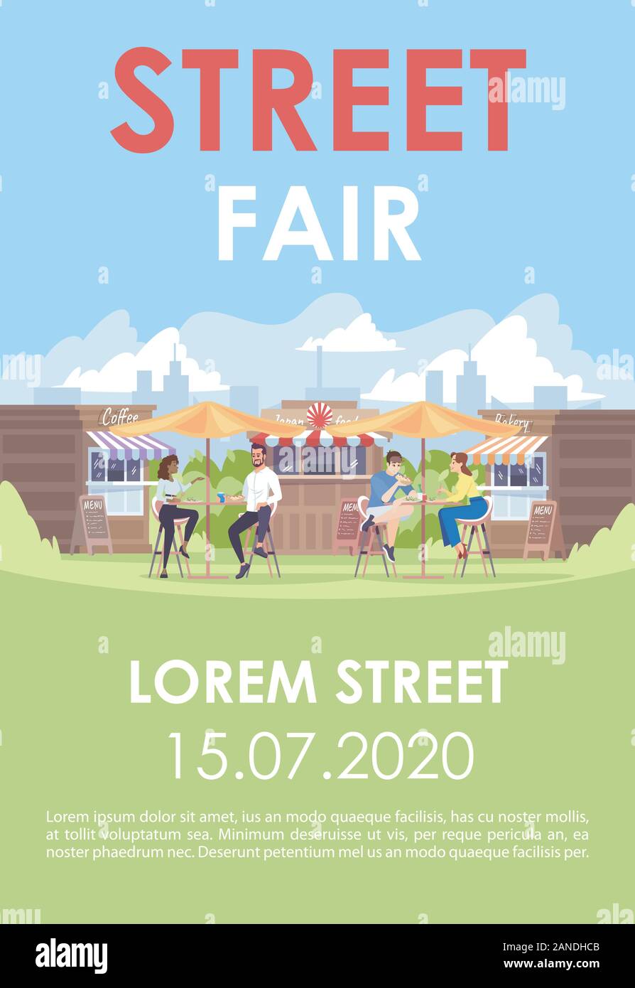 Street fair brochure template. Summer weekend at park cafe. Flyer ...