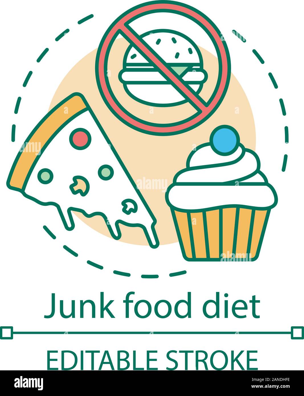 Junk food diet concept icon. Unhealthy nutrition idea thin line ...
