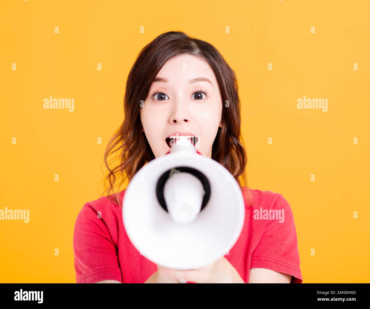 Female speech megaphone hi-res stock photography and images - Alamy