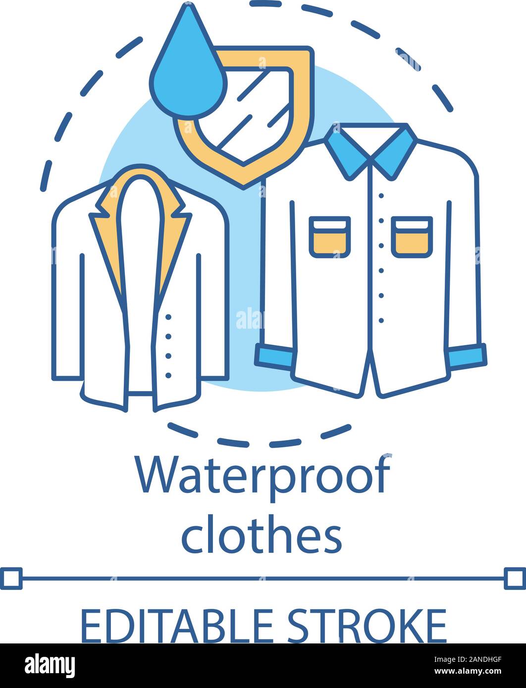 Waterproof clothes concept icon. Moisture resistant autumn clothing idea thin line illustration ...