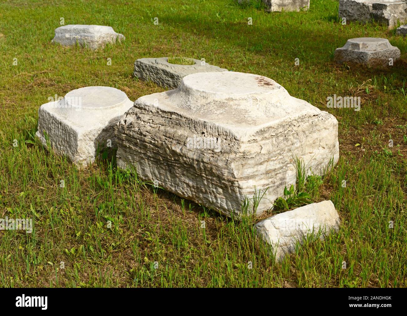 Stone block remains of a no longer extant building in the Temple of ...