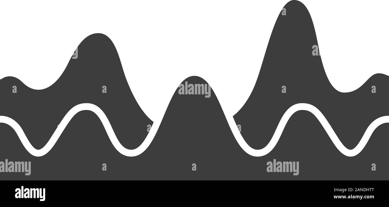 Overlapping waves glyph icon. Silhouette symbol. Sound wave with ...