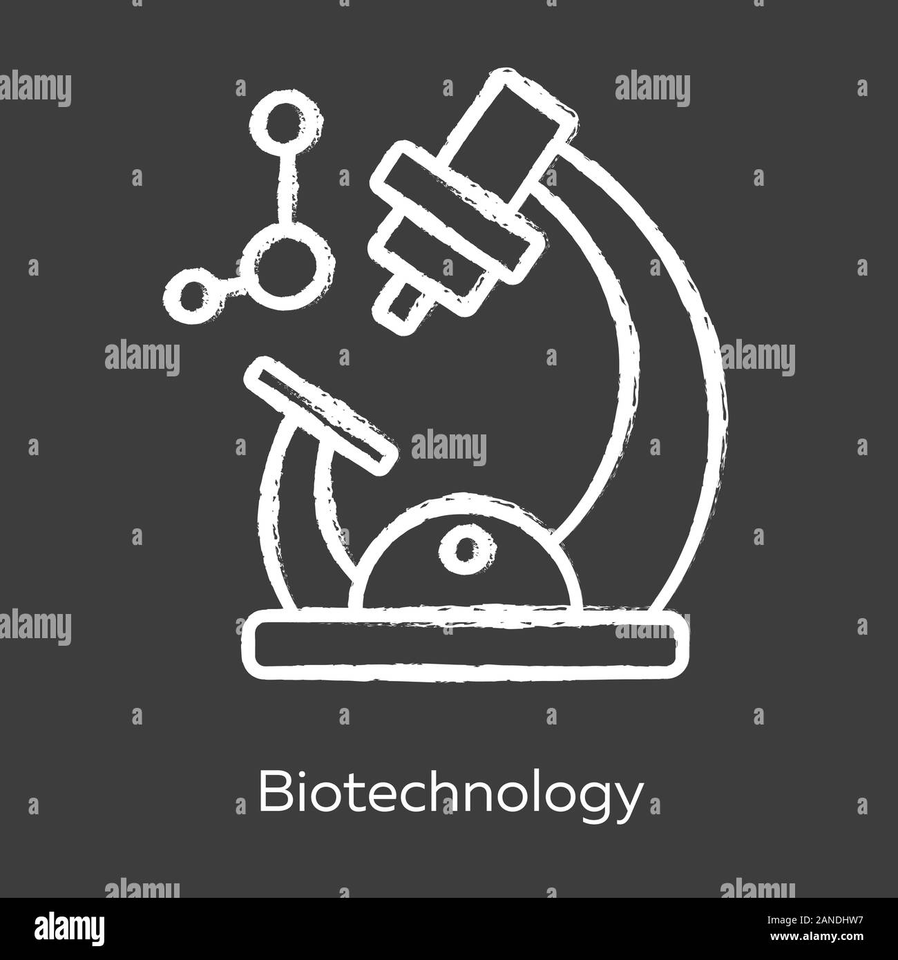 Biotechnology chalk icon. Biotech. Molecular biology. Microscope and ...