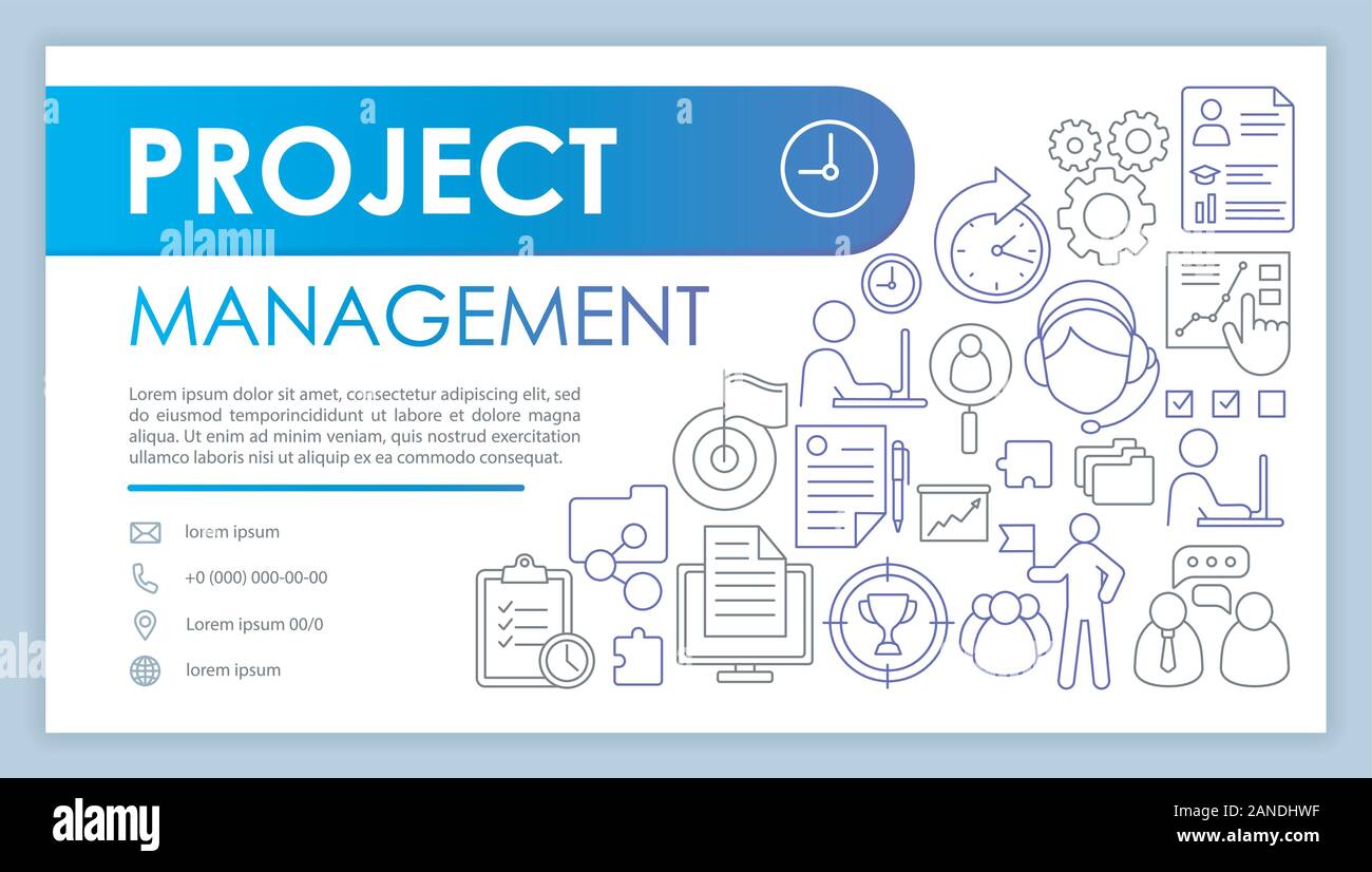 Project management web banner, business card vector template. Company ...