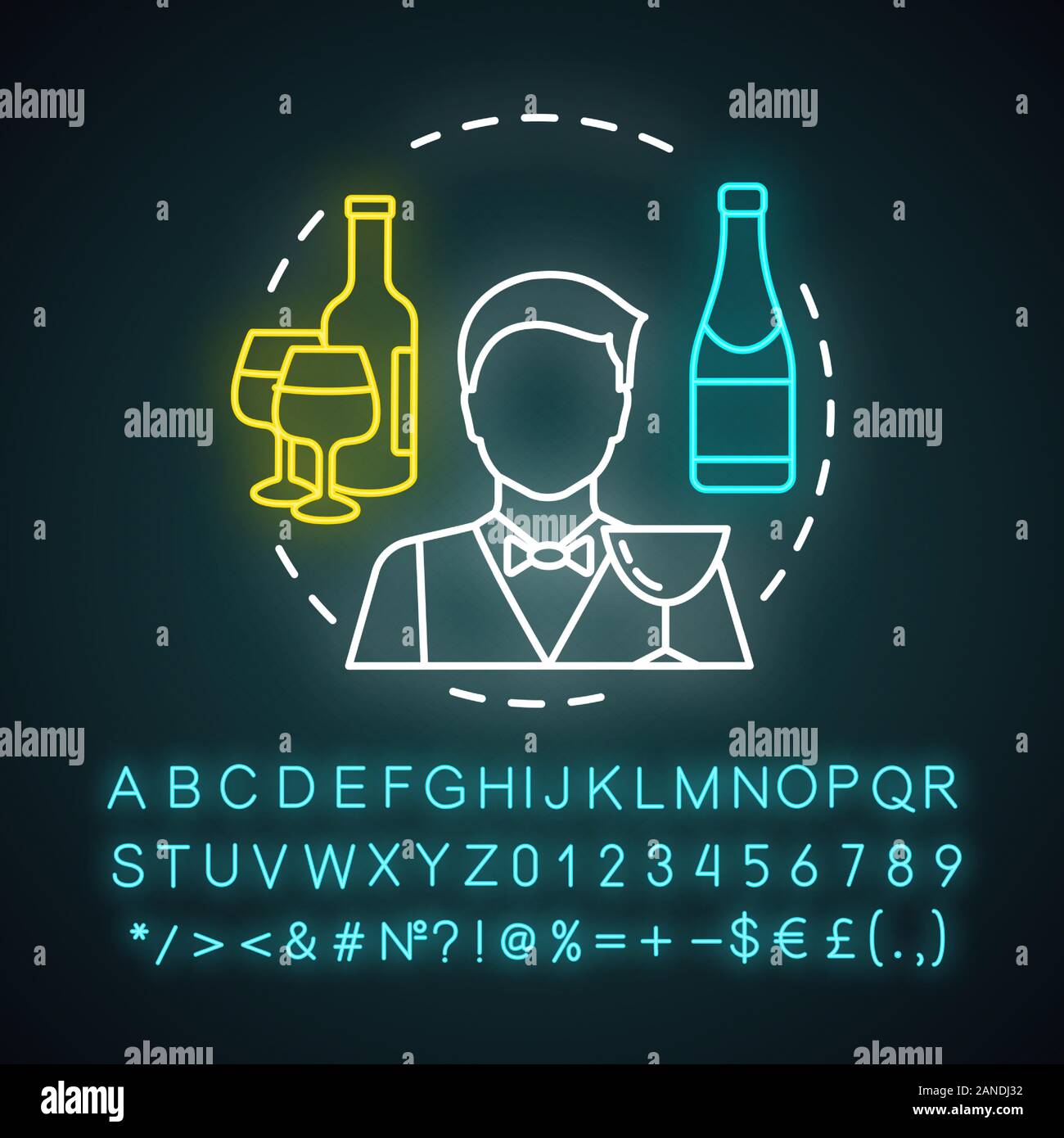 Bartender neon light icon. Barman, barkeeper. Restaurant, bar staff ...