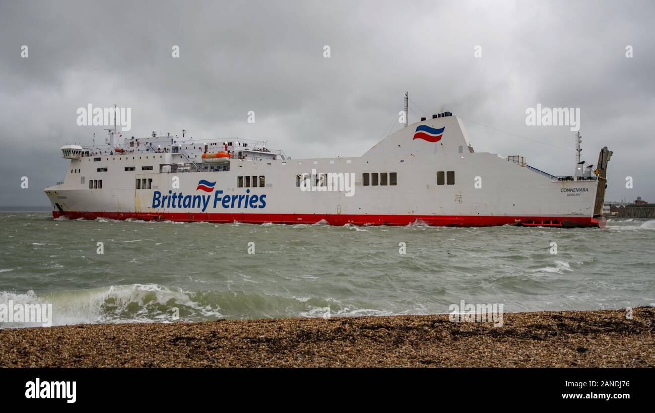 The Brittany Ferries MV Connemara departing Portsmouth, UK on the 13th ...