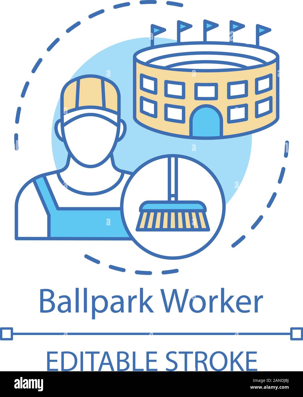Ballpark worker concept icon. Field stadium staff, personnel idea thin ...
