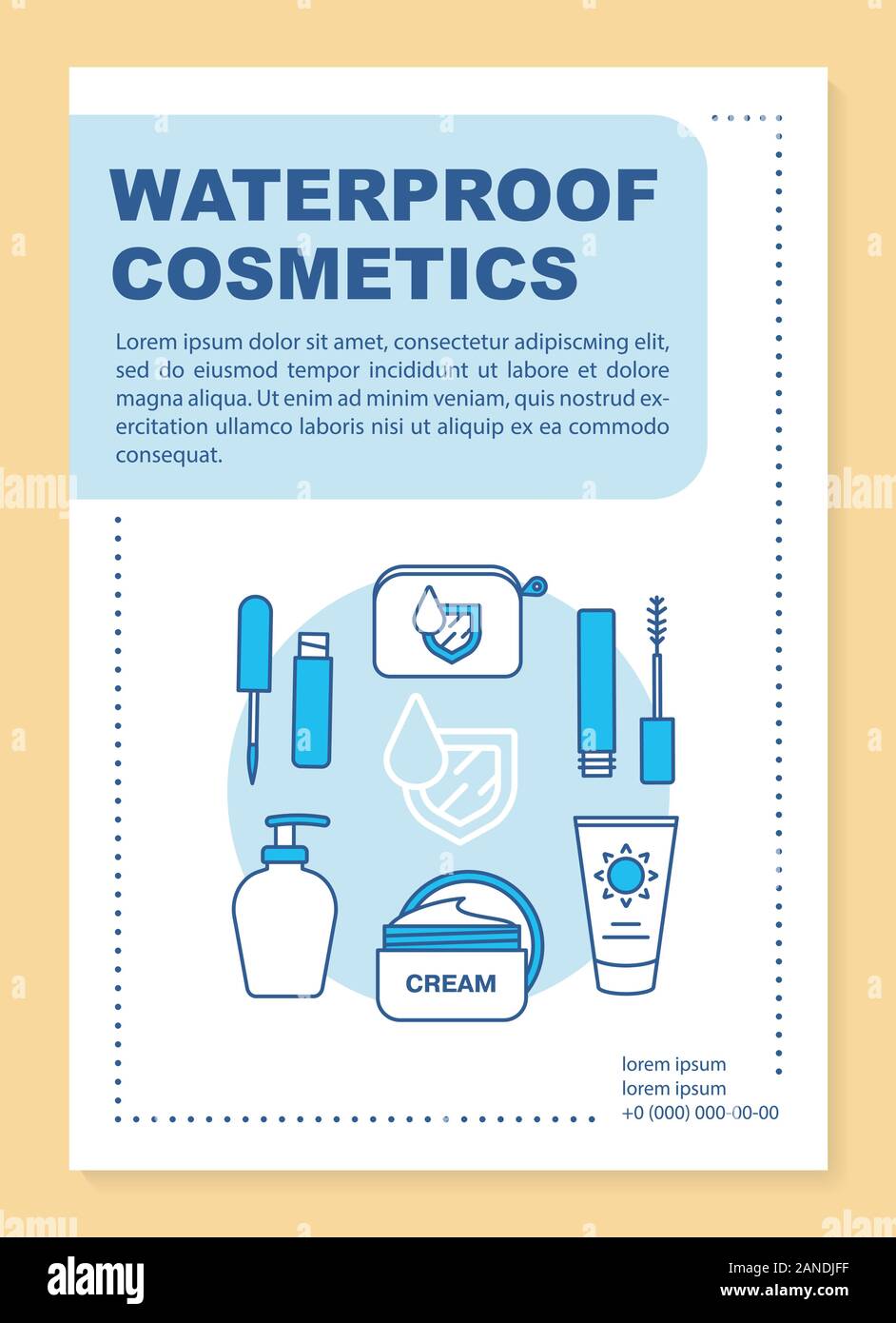 Water resistant makeup, skincare brochure template layout. Flyer ...
