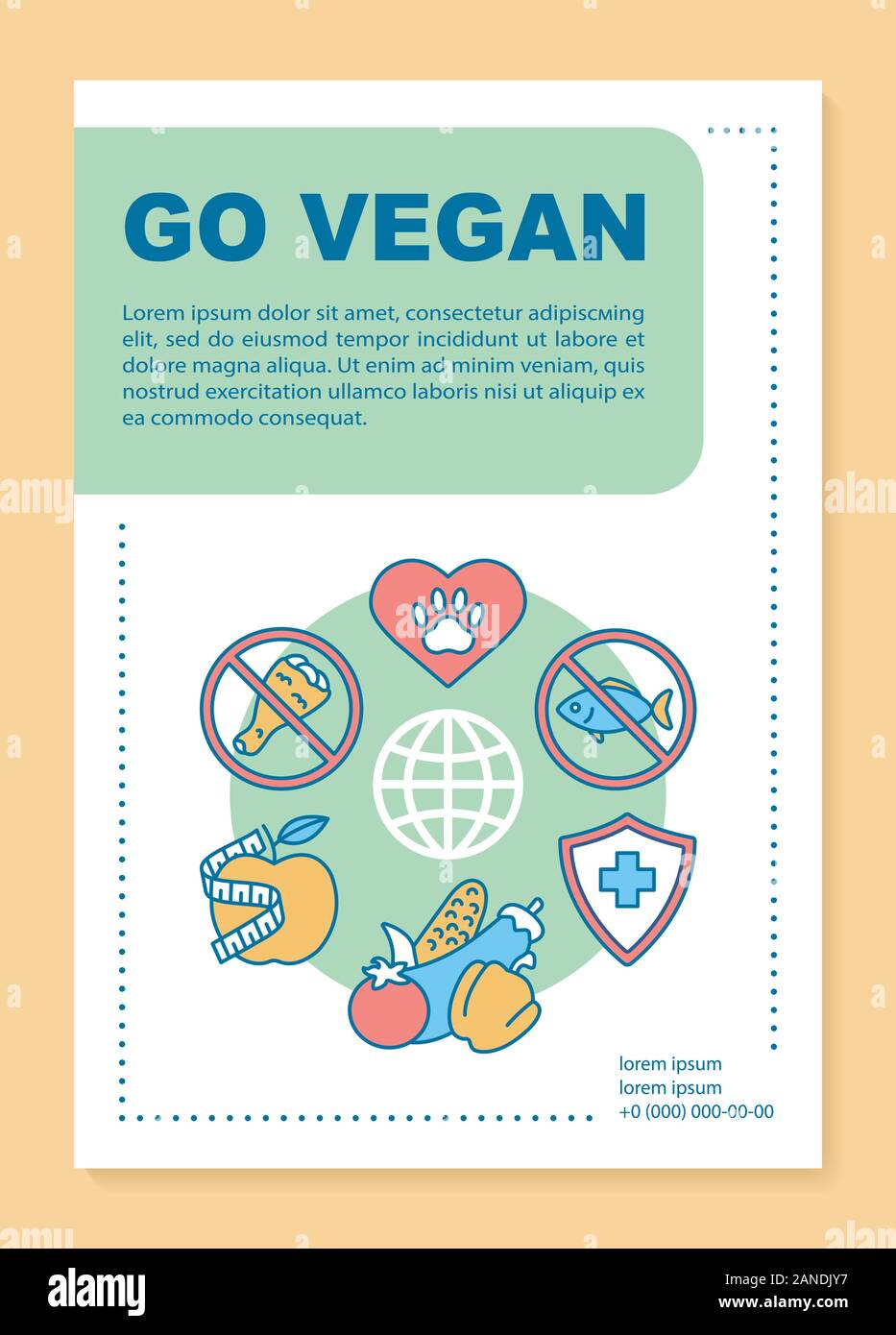 Healthy lifestyle brochure template layout. Go vegan motivational flyer ...