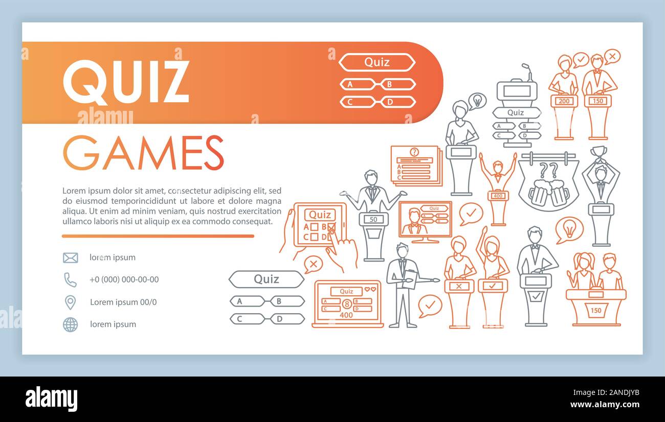 Quiz games web banner, business card vector template. Question contest ...