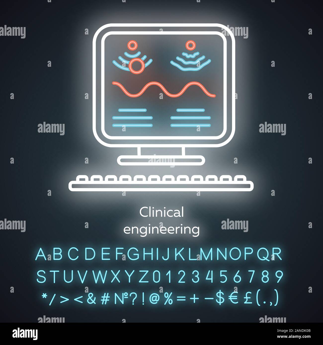 Clinical engineering neon light icon. Healthcare technology management ...