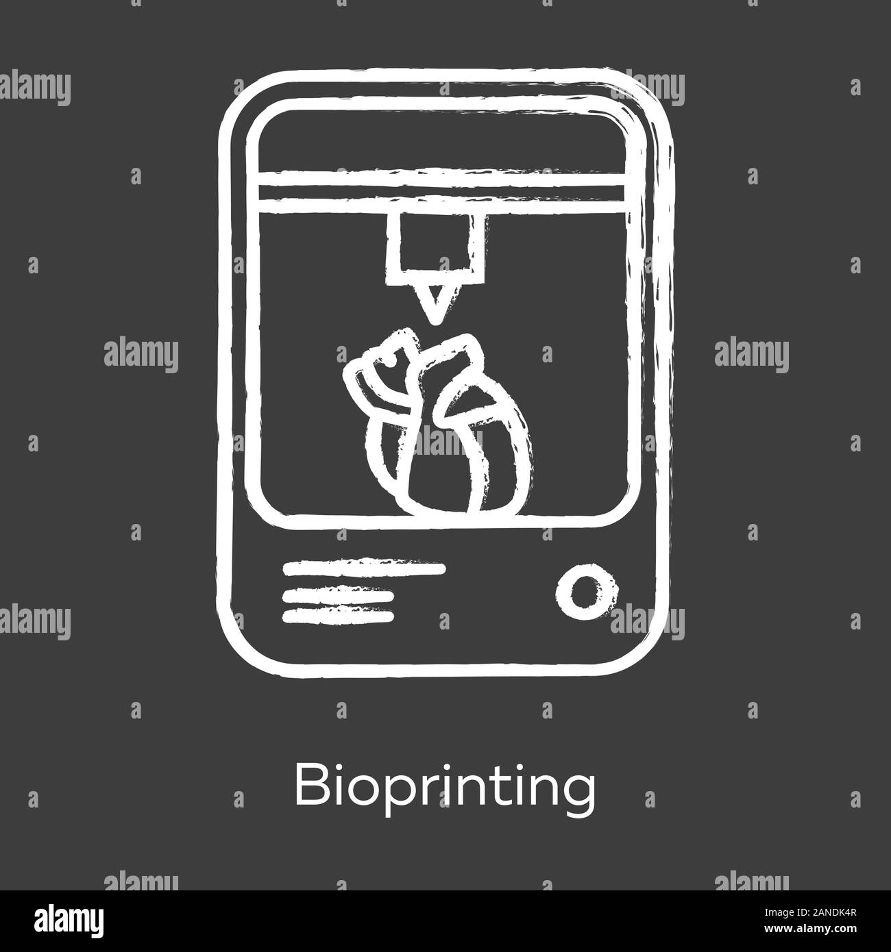 Bioprinting chalk icon. Artificial heart 3d printing. Living organs ...