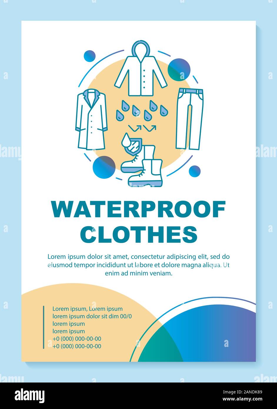 Rainproof clothes, waterproof footwear brochure template layout. Flyer ...