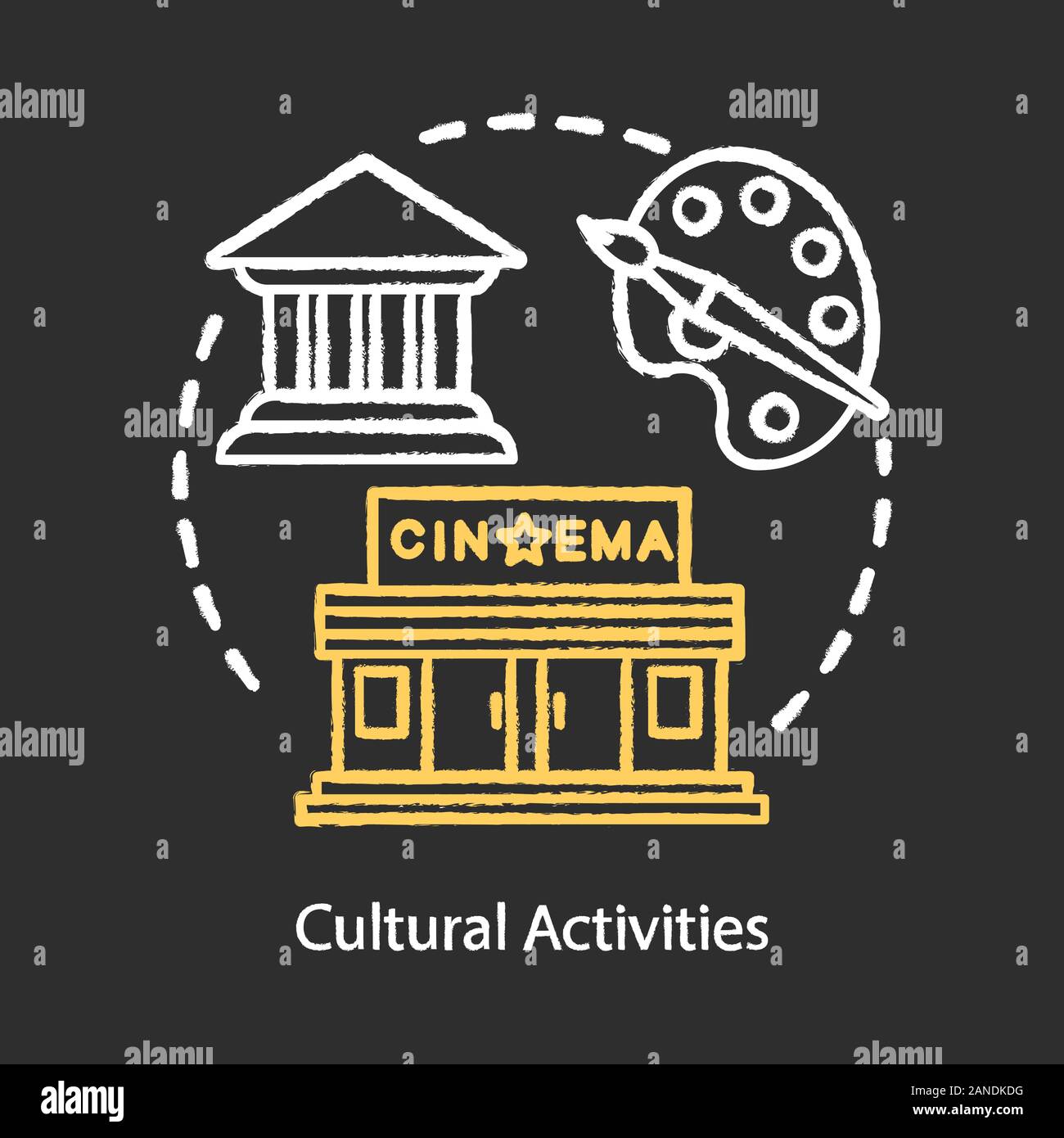 Cultural activities chalk concept icon. Leisure, pastime, entertainment ...