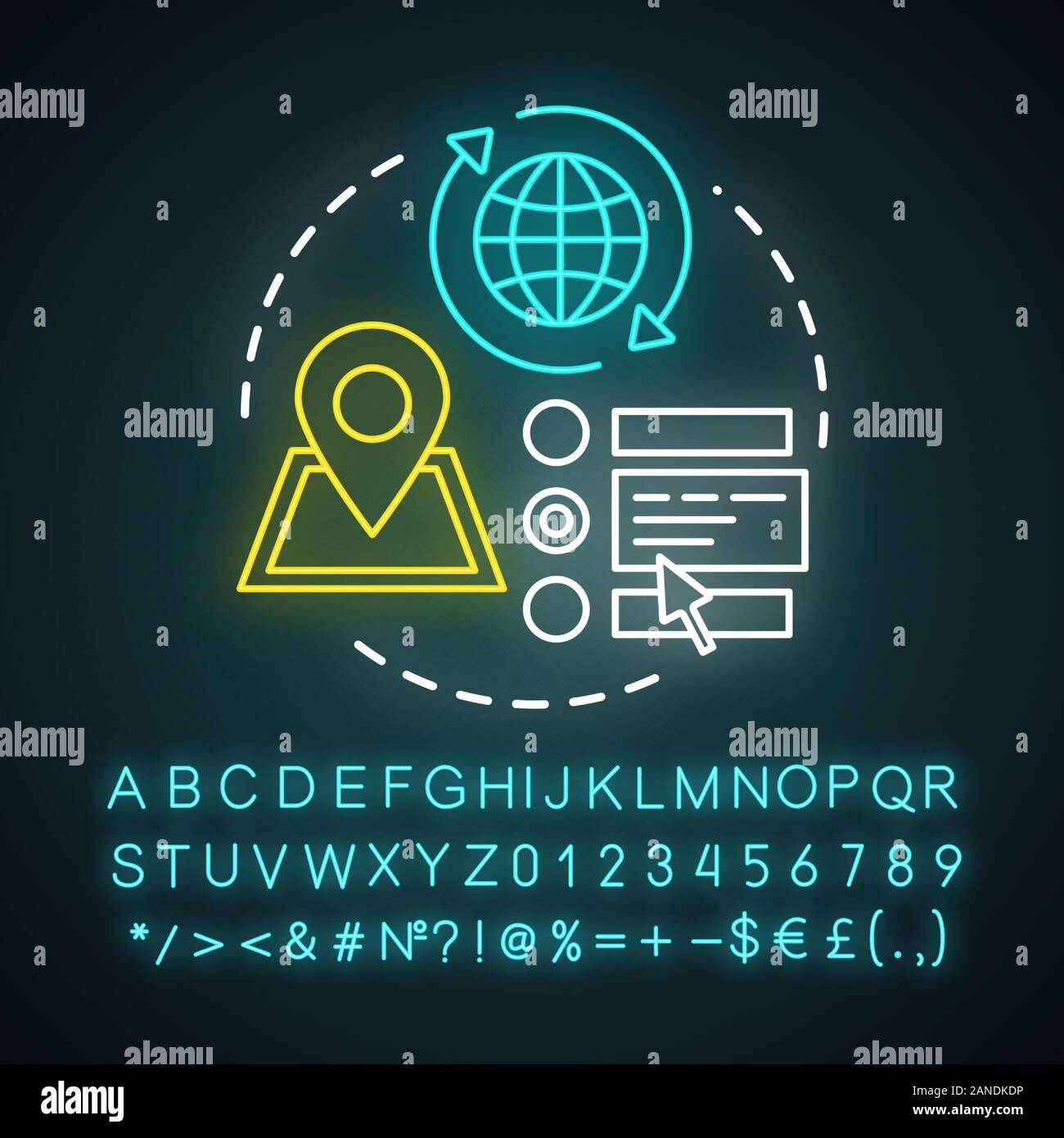 Choose location neon light icon. Planning travel destination. Route ...