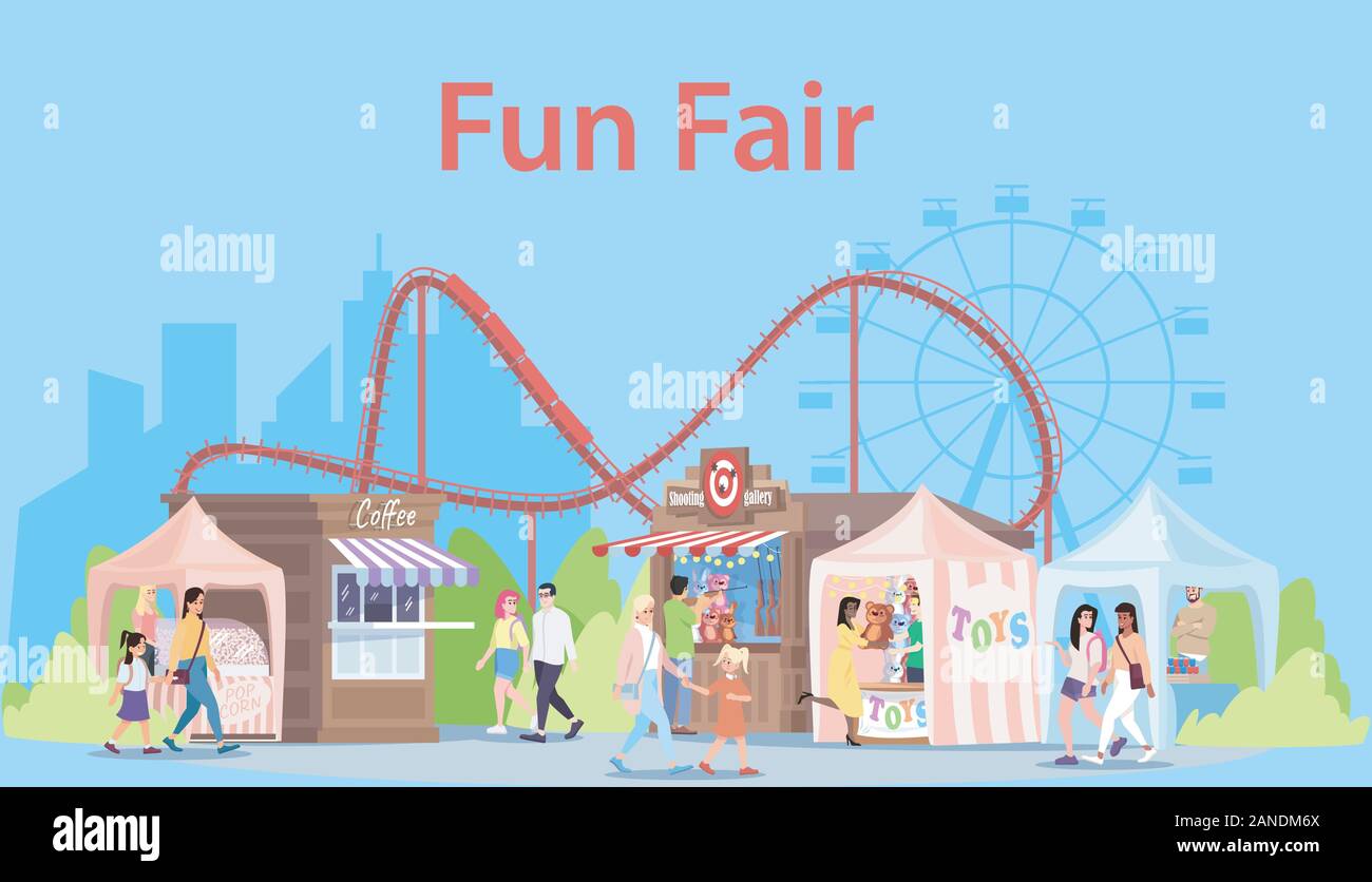 Funfair flat vector illustration. Amusement park attractions banner ...