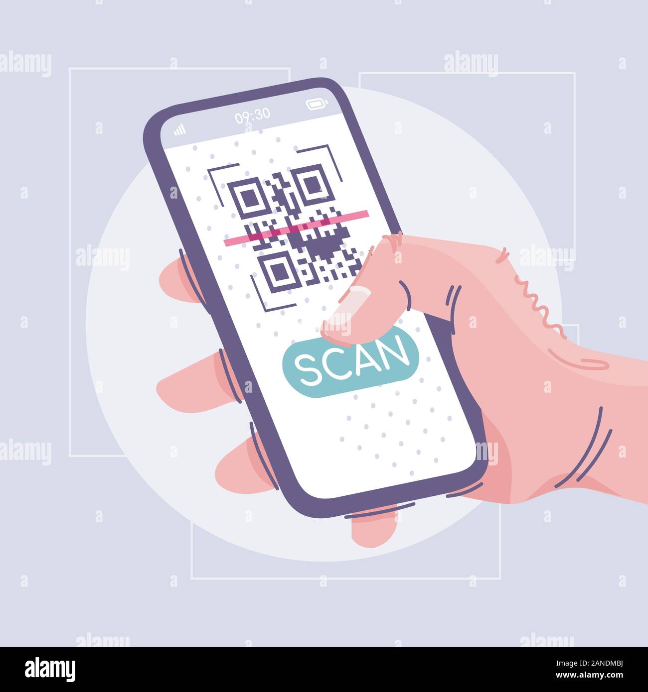 QR code scanning app flat vector illustration. Binary identification ...