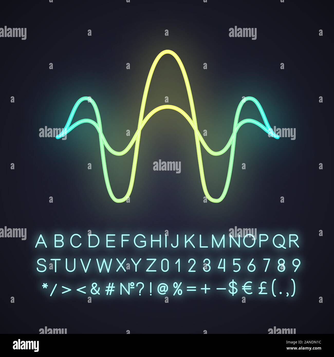 Abstract overlapping waves neon light icon. Sound, audio, music rhythm ...