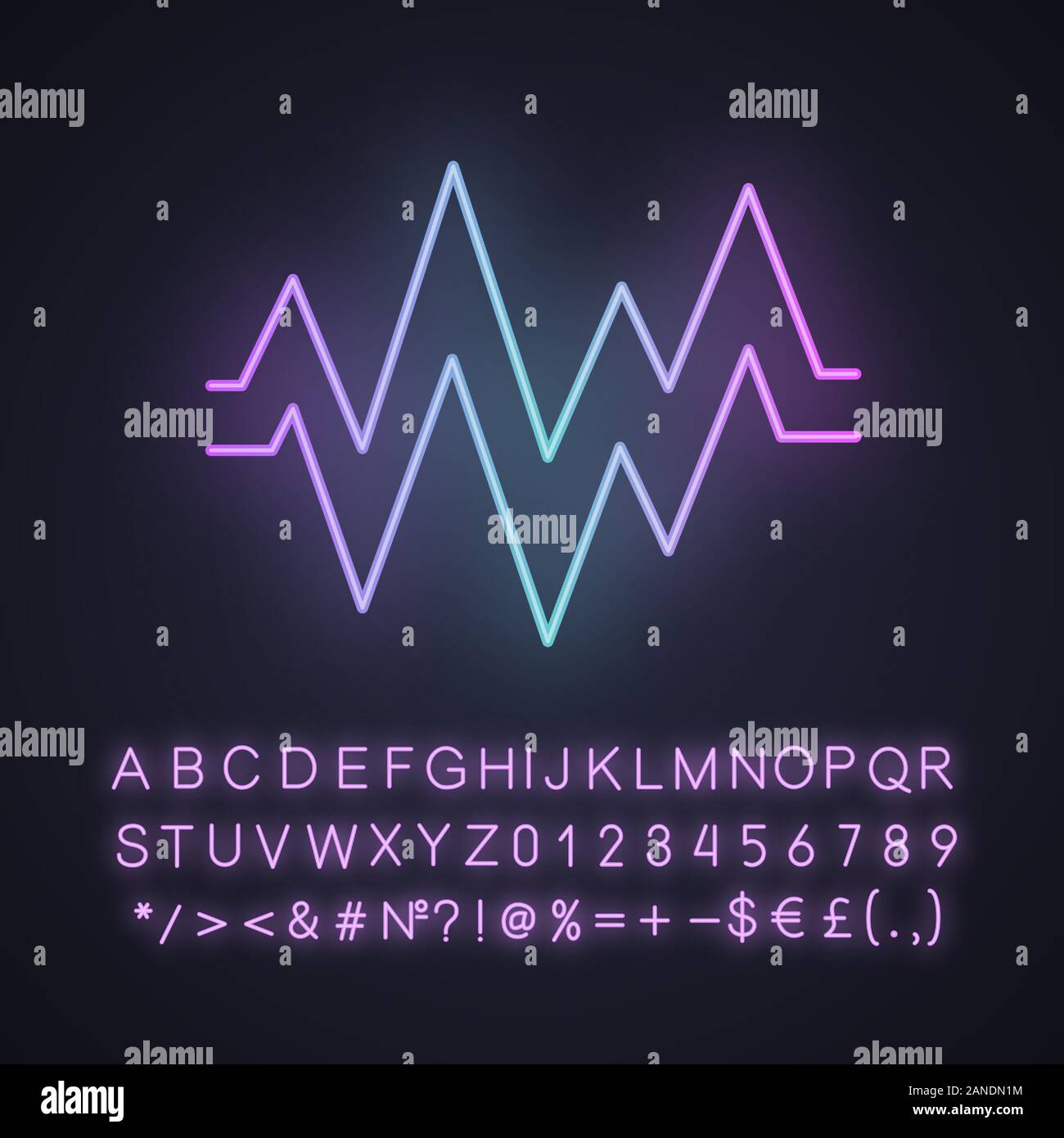 Heart beat neon light icon. Sound and audio wave. Heart rhythm, pulse ...