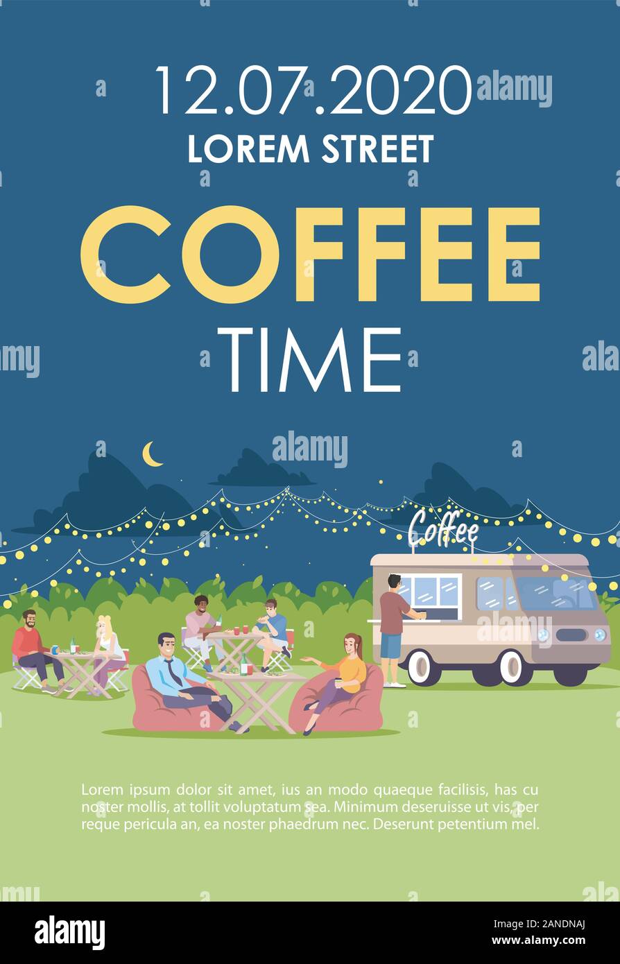 Coffee time brochure template. Street food cafe truck visitors. Flyer ...