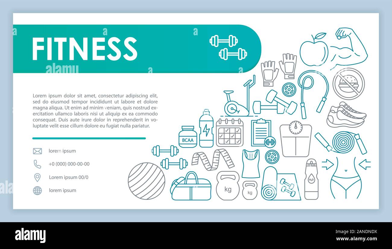 Fitness web banner, business card vector template. Gym contact page ...