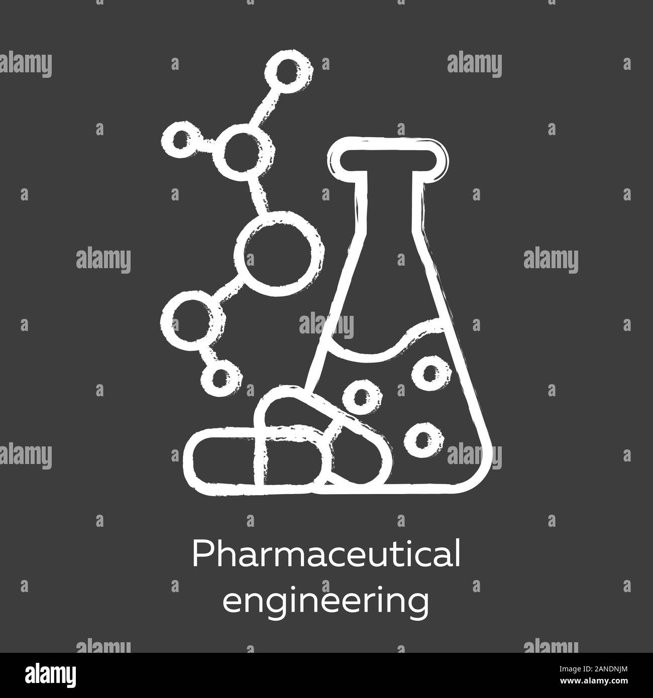 Pharmaceutical engineering chalk icon. Drug formulating. Chemical ...
