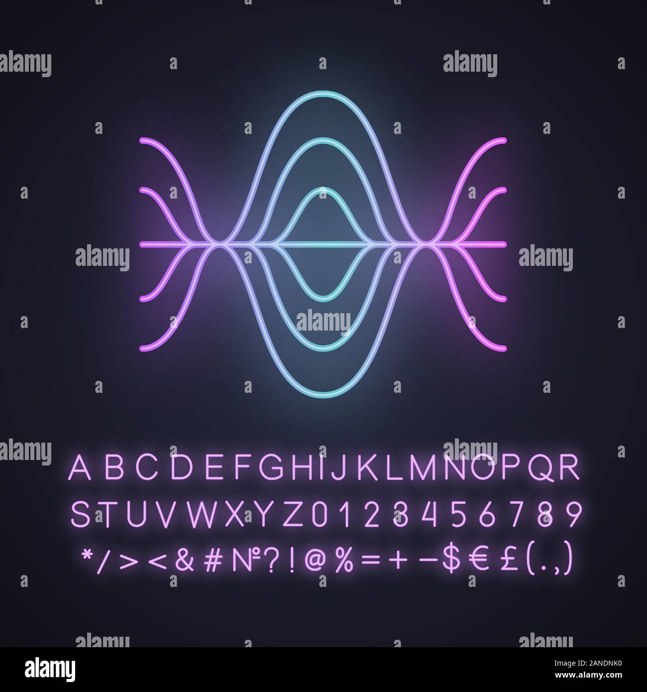 Voice recording neon light icon. Vibration, noise level, frequency ...