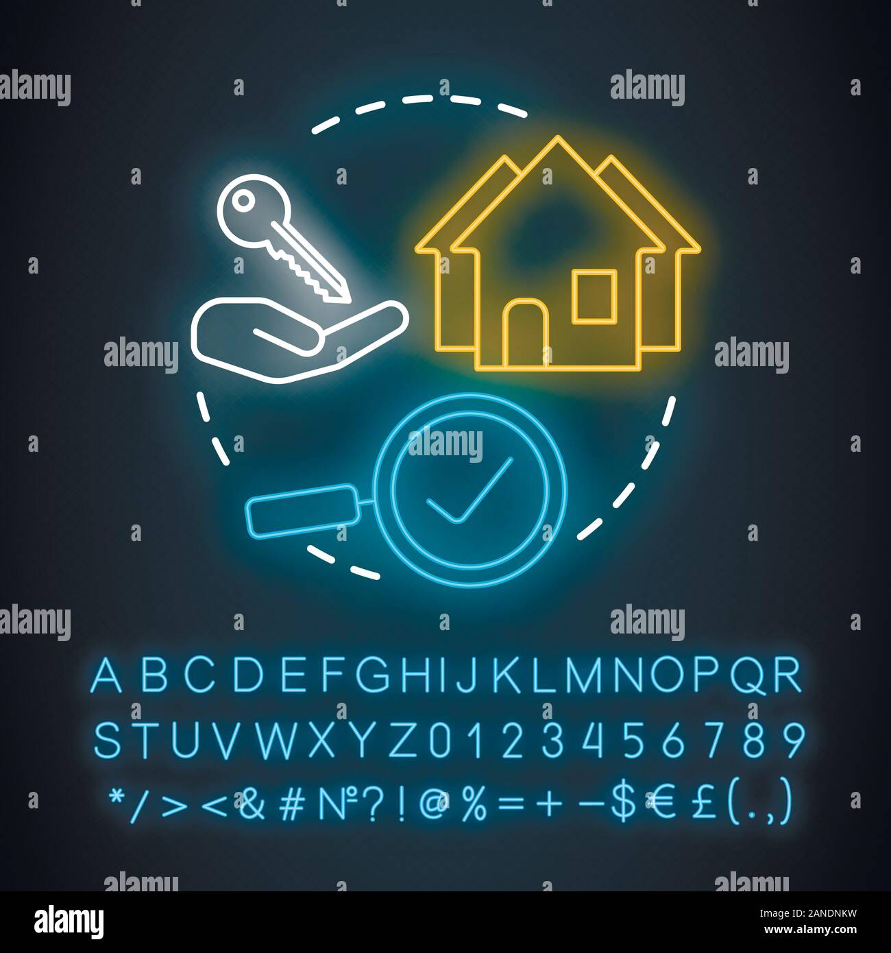 Home finding neon light concept icon. Relocating services, new dwelling ...