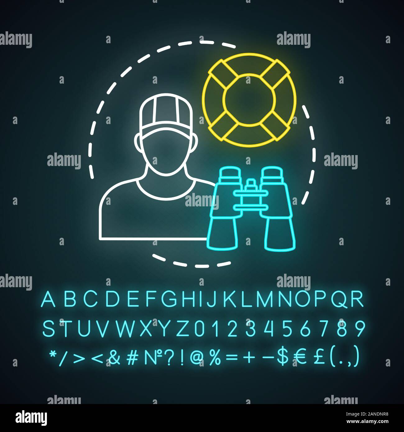 Lifeguard neon light icon. Professional rescuer. Summer part time job ...