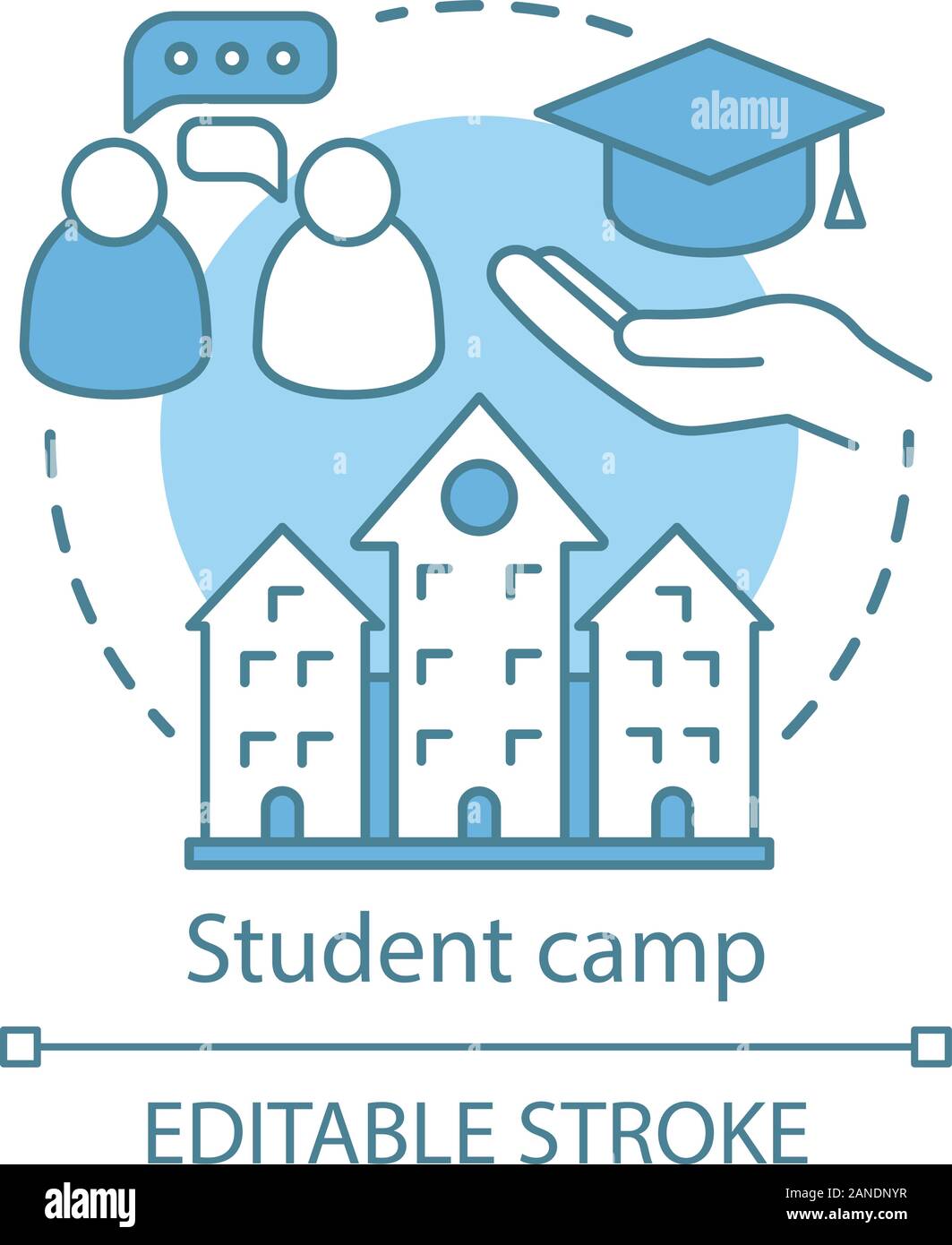 Student camp concept icon. Summer educational club, community idea thin ...