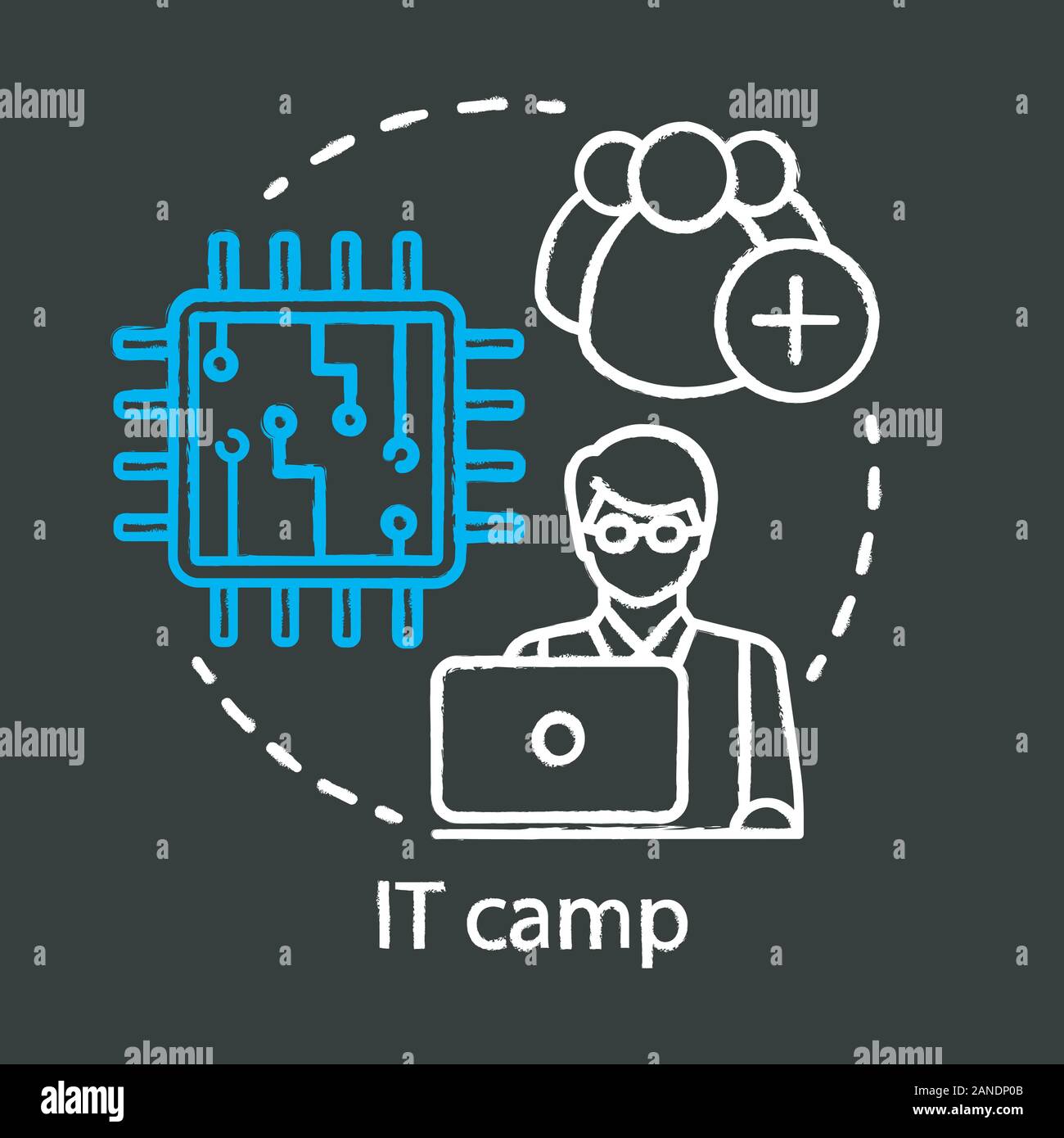 Information technology camp chalk concept icon. Employment, recognition ...