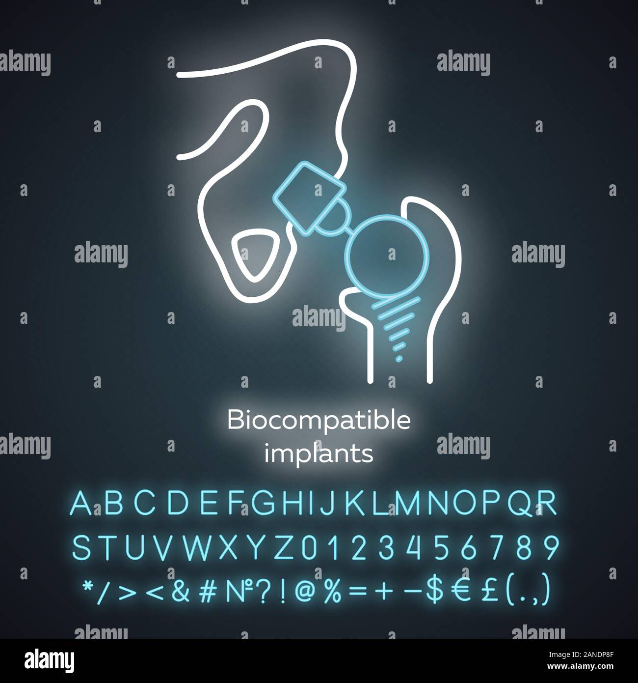 Biocompatible implants neon light icon. Compatible with living tissue ...