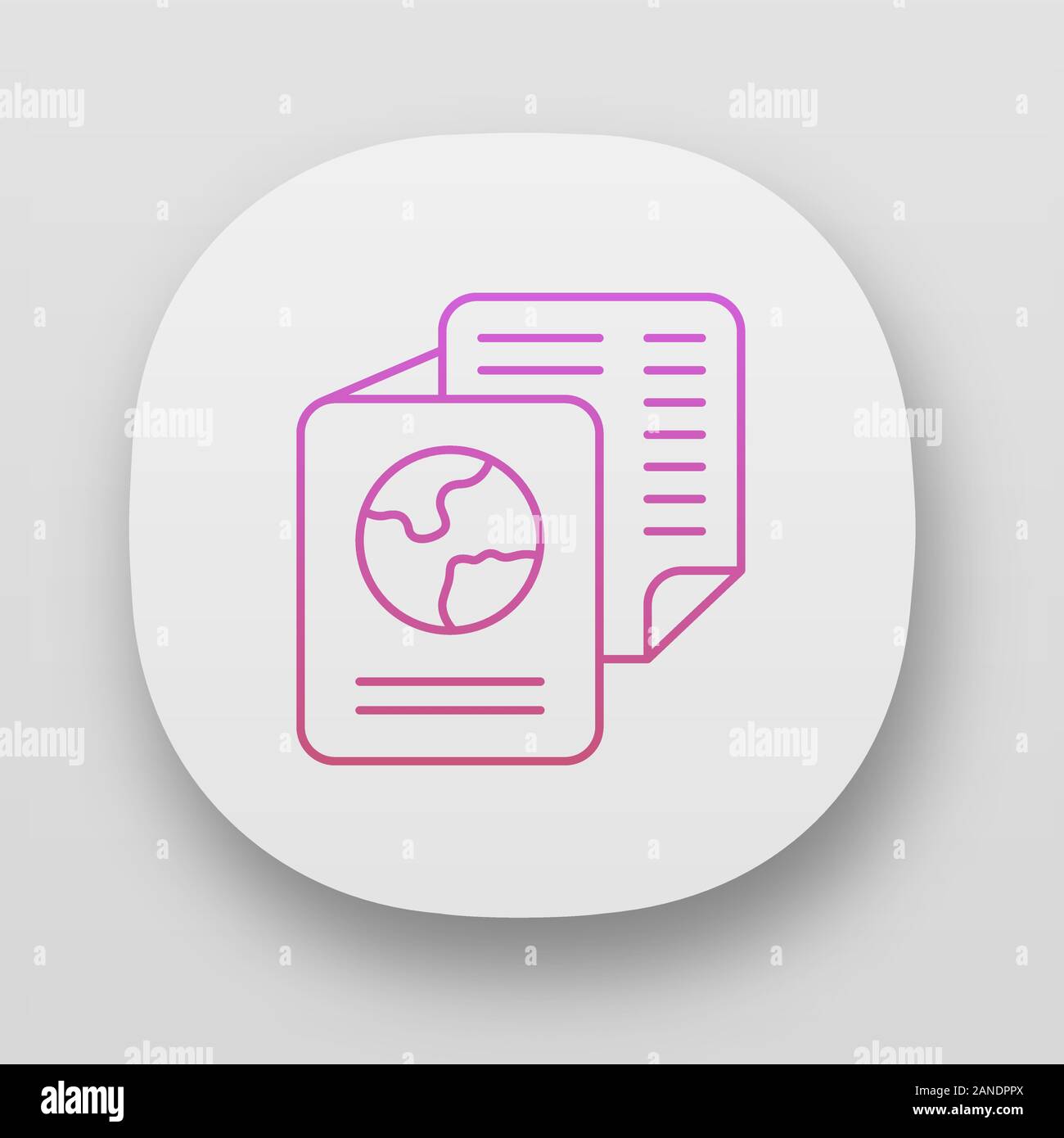 Immigration documents app icon. International passport. Identification document. Flight ticket ...