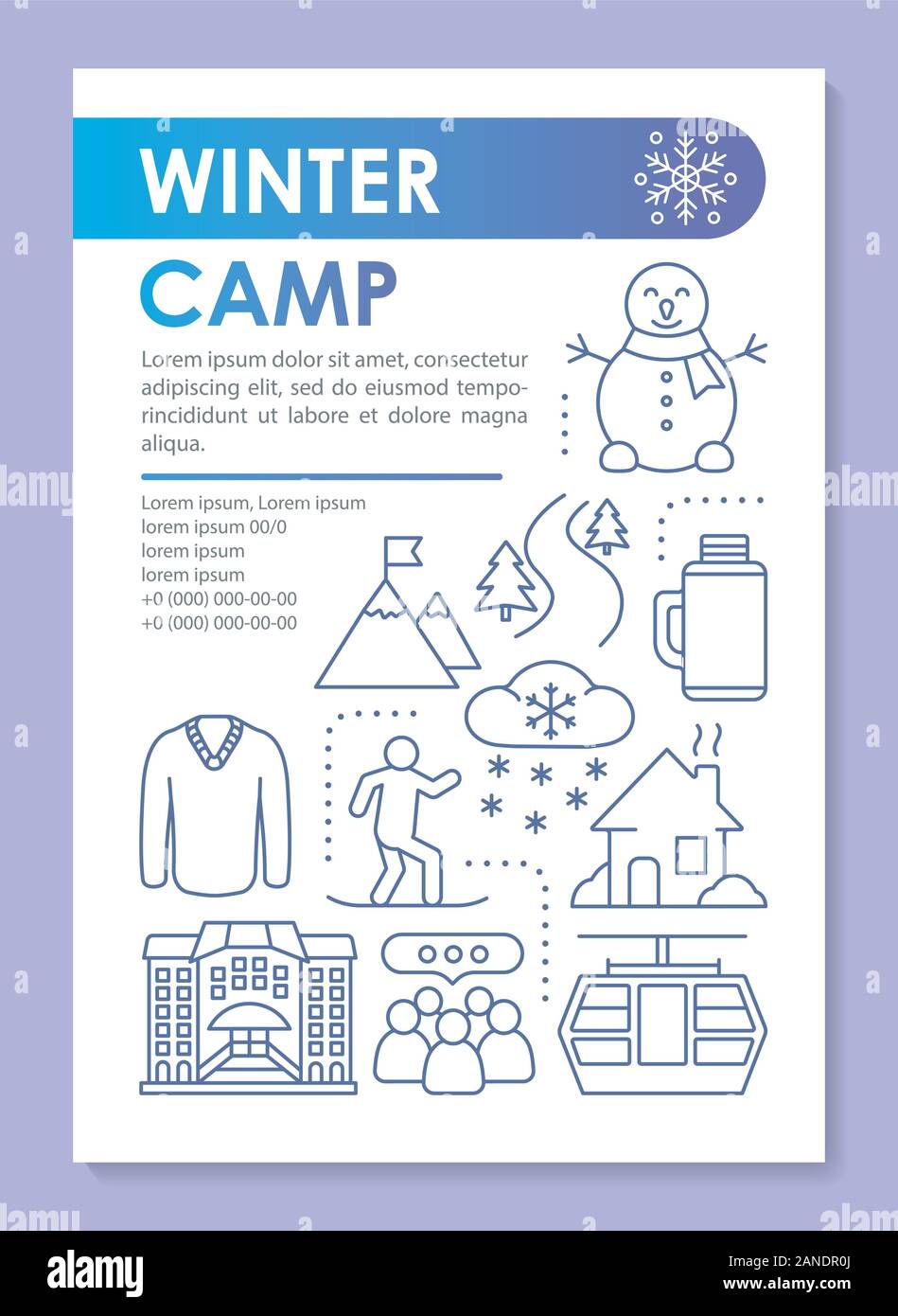 Winter, snow camp, holiday resort brochure template layout. Flyer ...