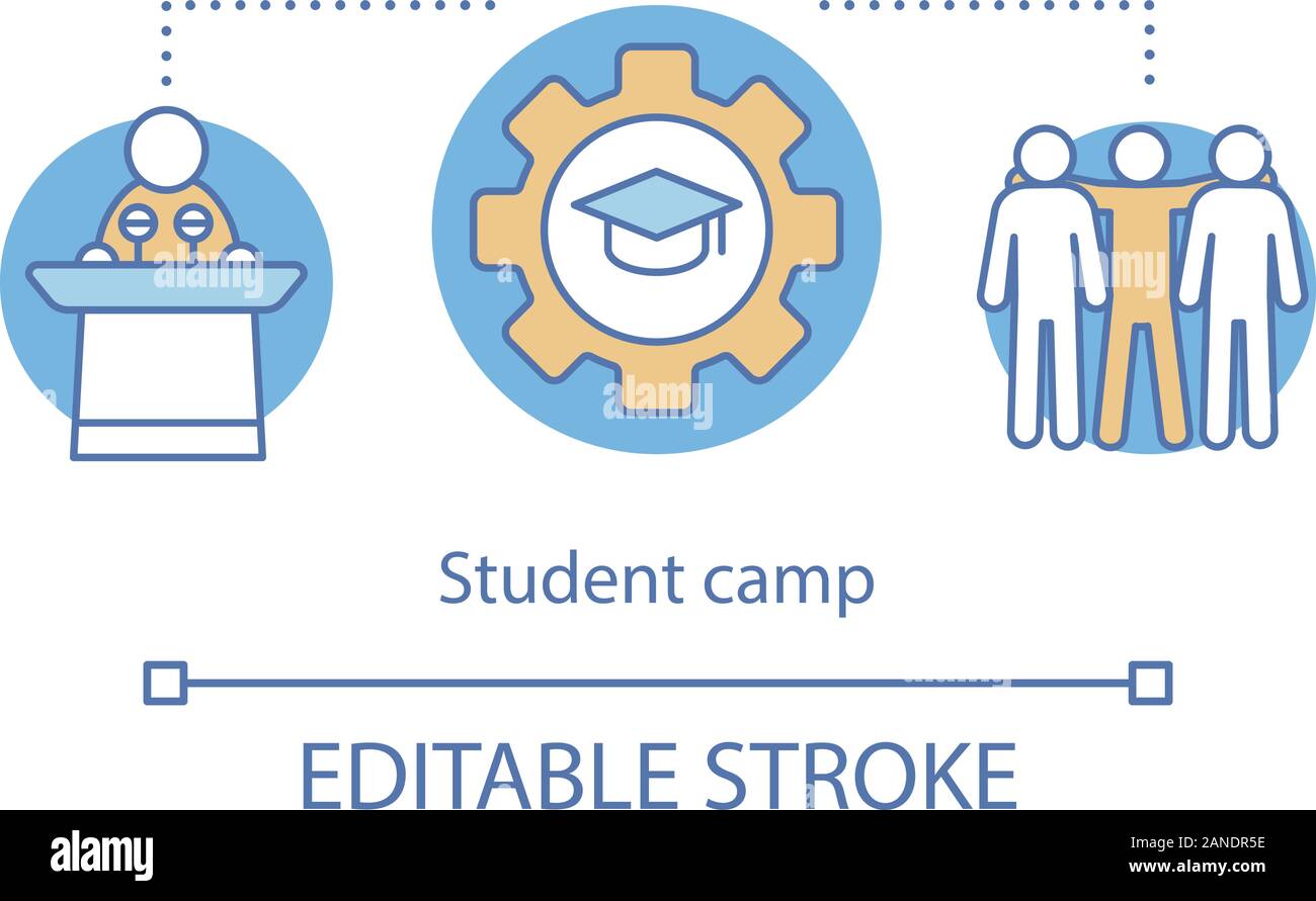 Student educational camp concept icon. Summer club, community idea thin ...
