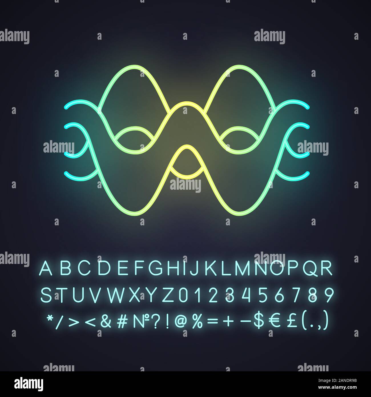 Overlapping waves neon light icon. Abstract energy, synergy flow ...