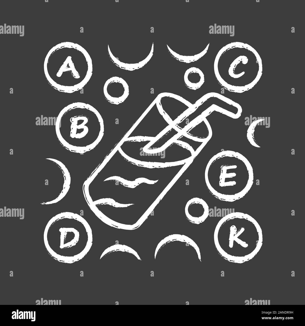 Vitamin cocktail chalk icon. A, B, C, D, E, K vitamins. Multivitamins ...