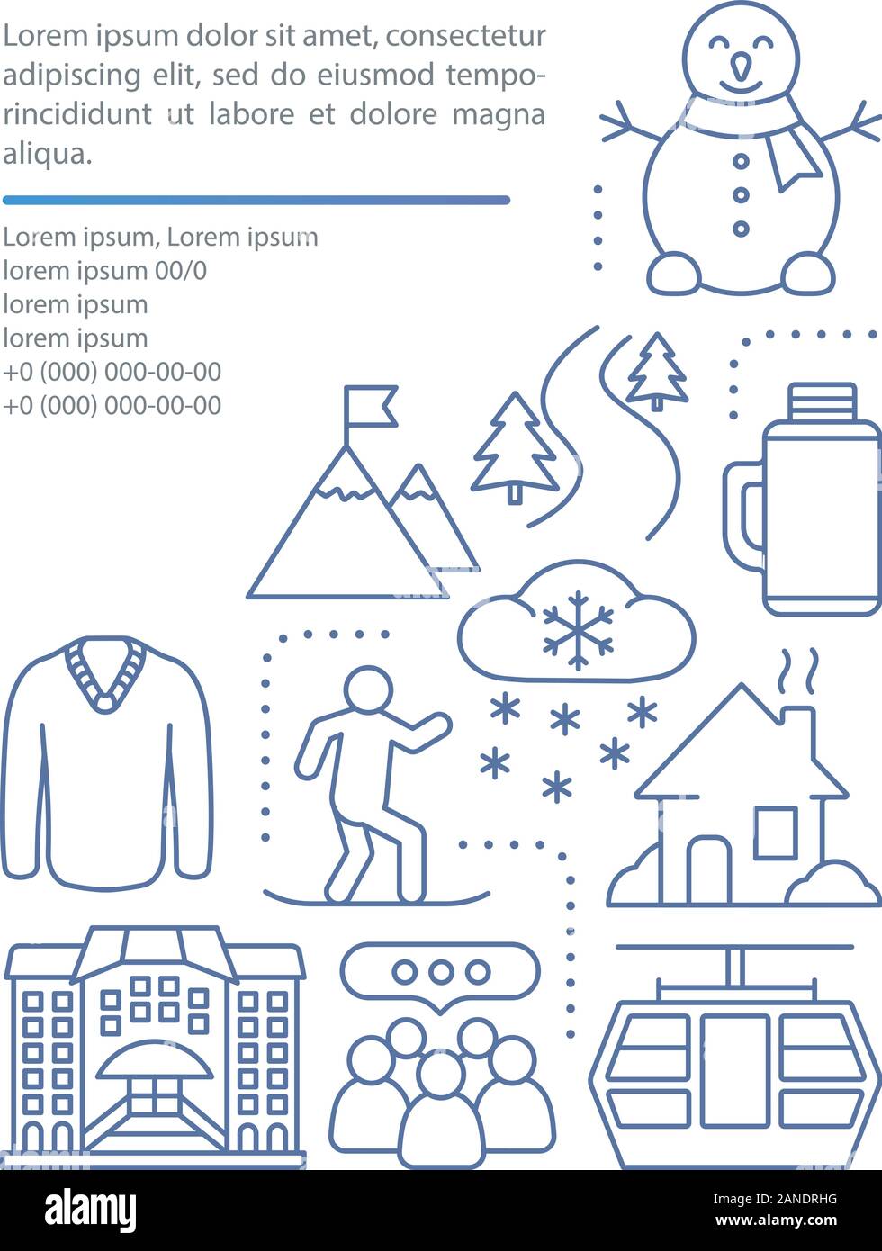 Winter, snowy holiday, vacation resort article page vector template ...