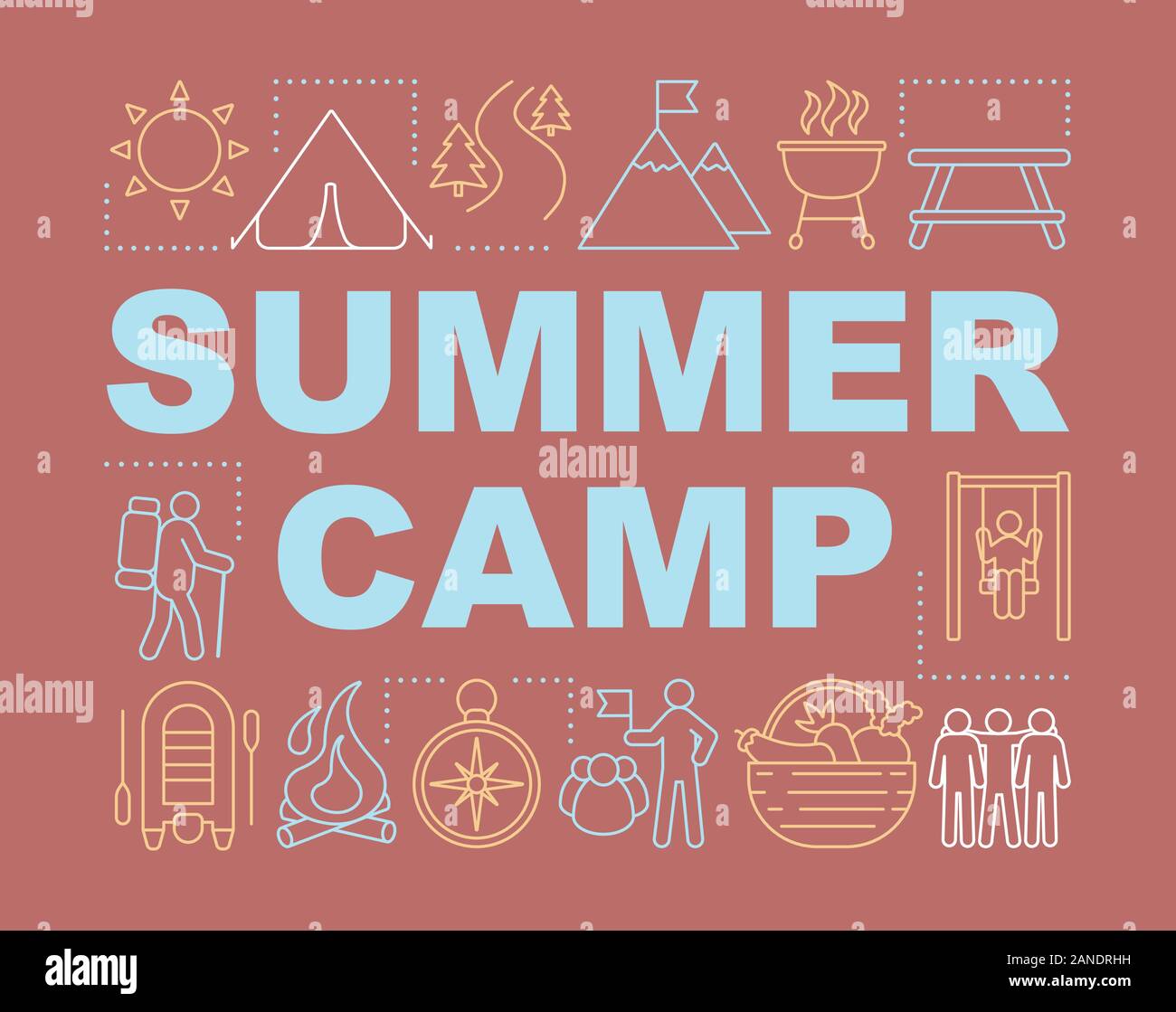 Summer outdoor activities,camp word concepts banner. Country vacation ...