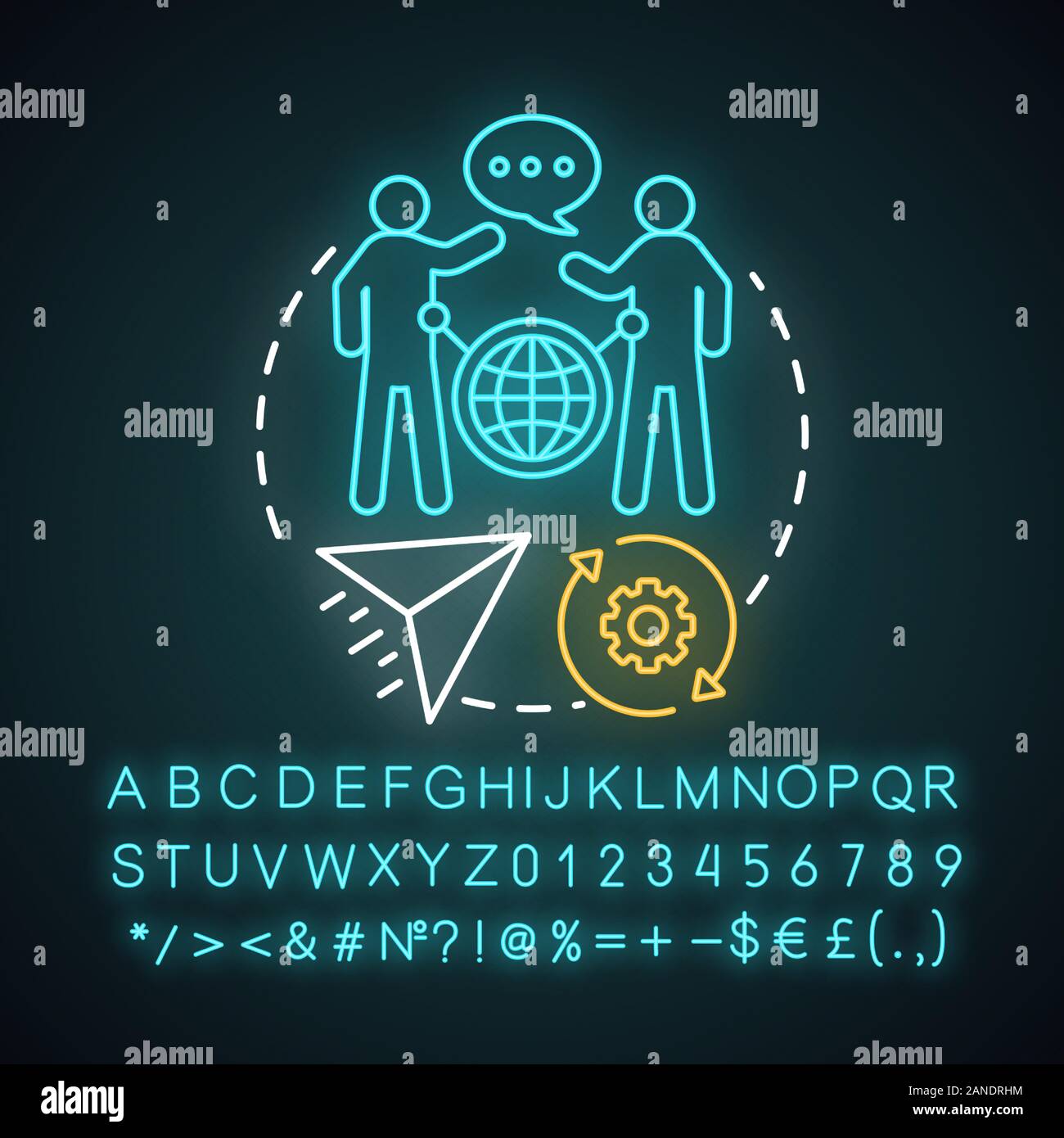 International camp neon light concept icon. Meeting new people abroad ...