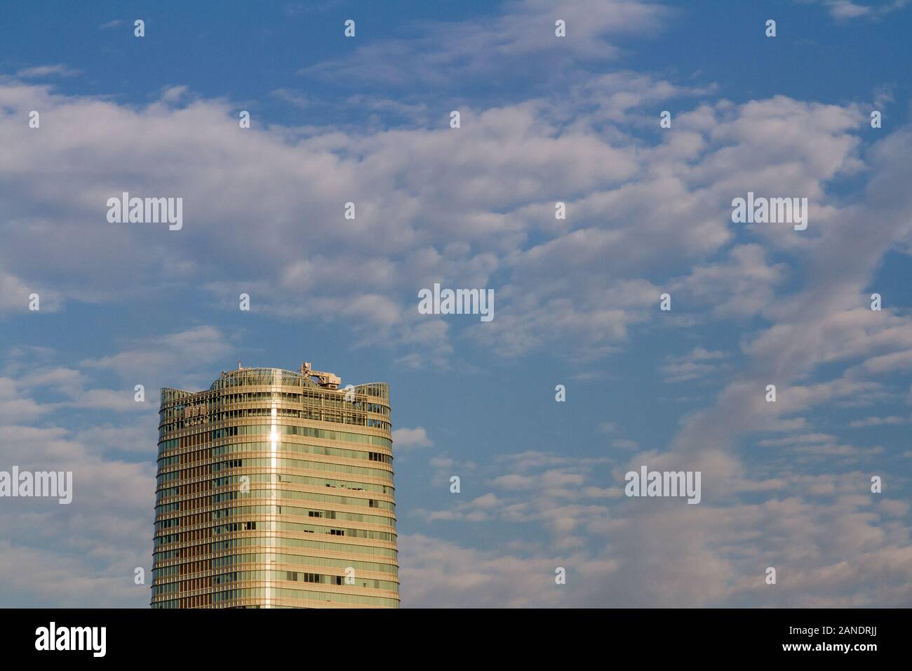 Abstract image of the top of the Ark Hills Sengokuyama Mori Tower, in ...