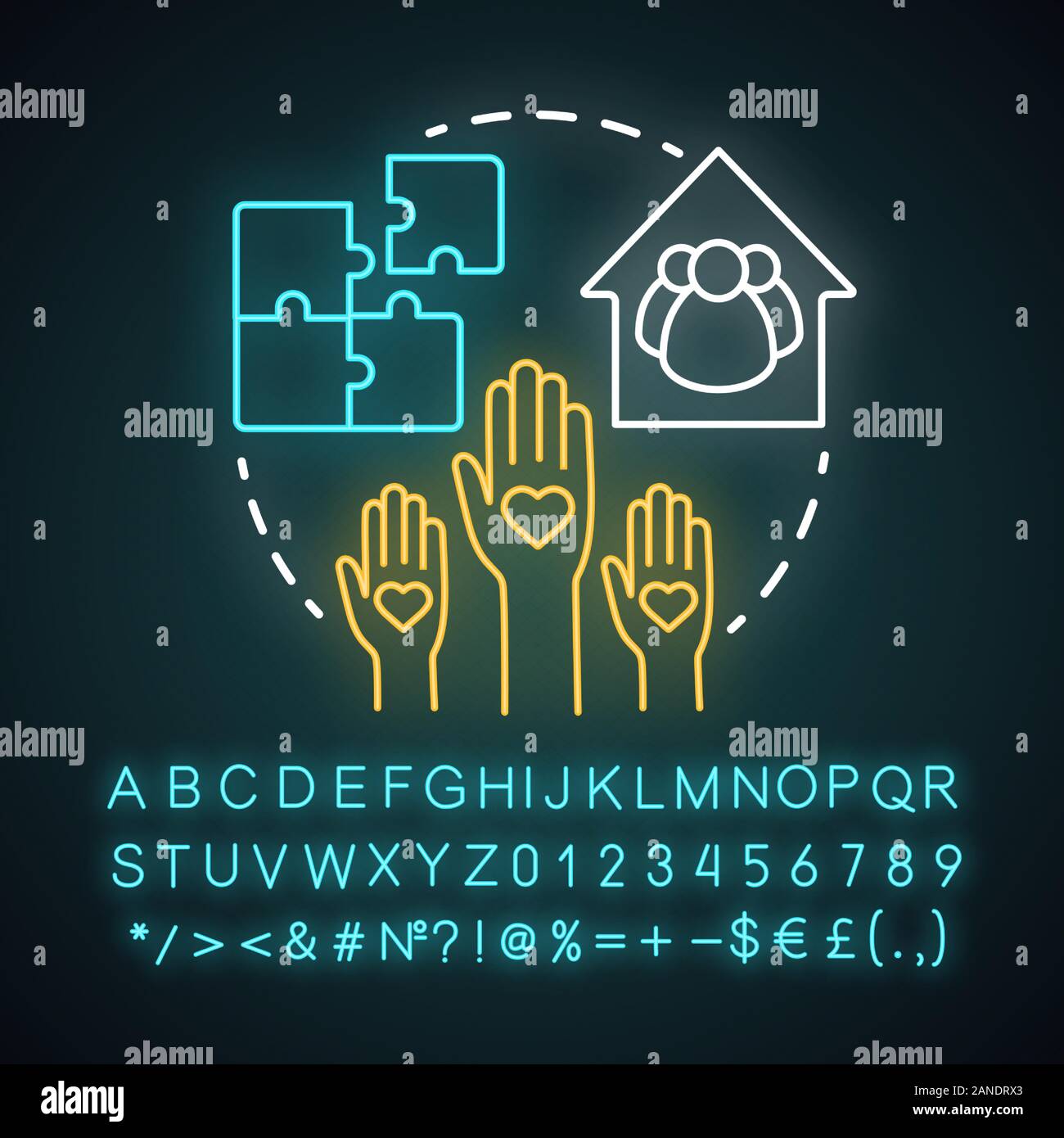 Special needs camp neon light concept icon. Summer handicapped, charity ...