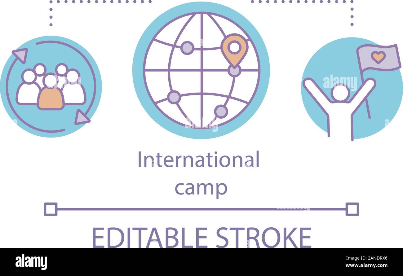 International, foreign camp concept icon. Meeting people abroad ...