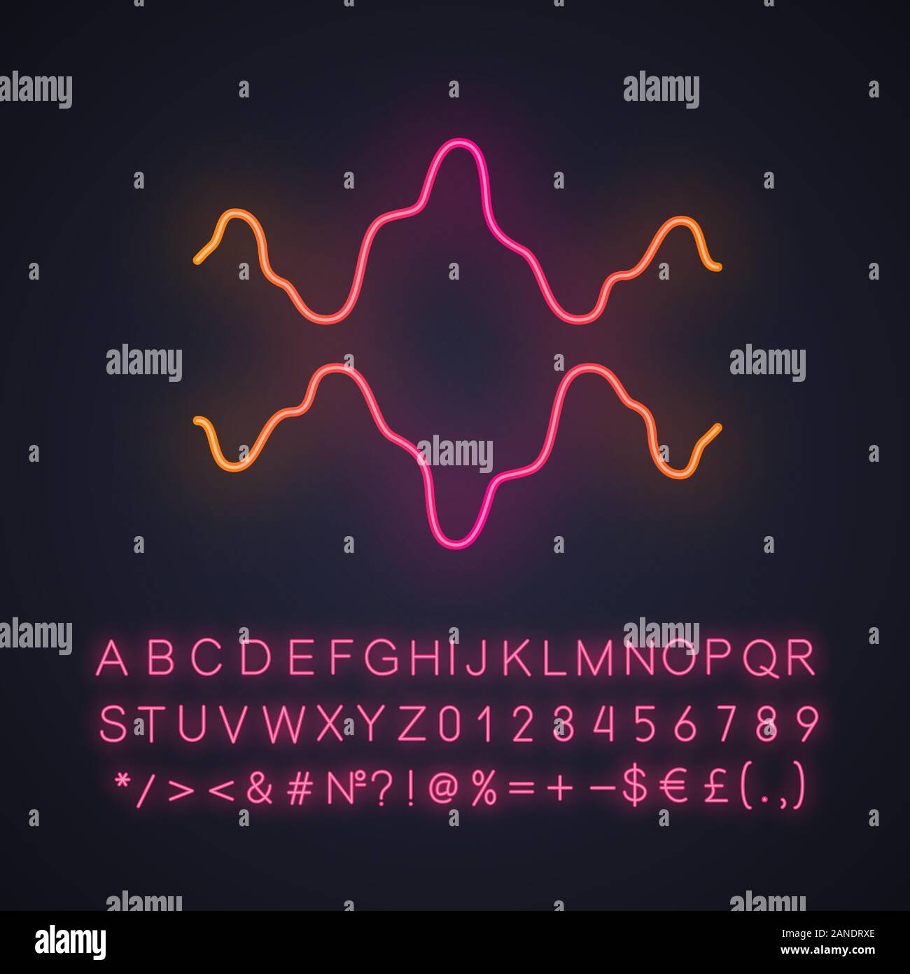 Abstract fluid waveforms neon light icon. Music rhythm, digital ...