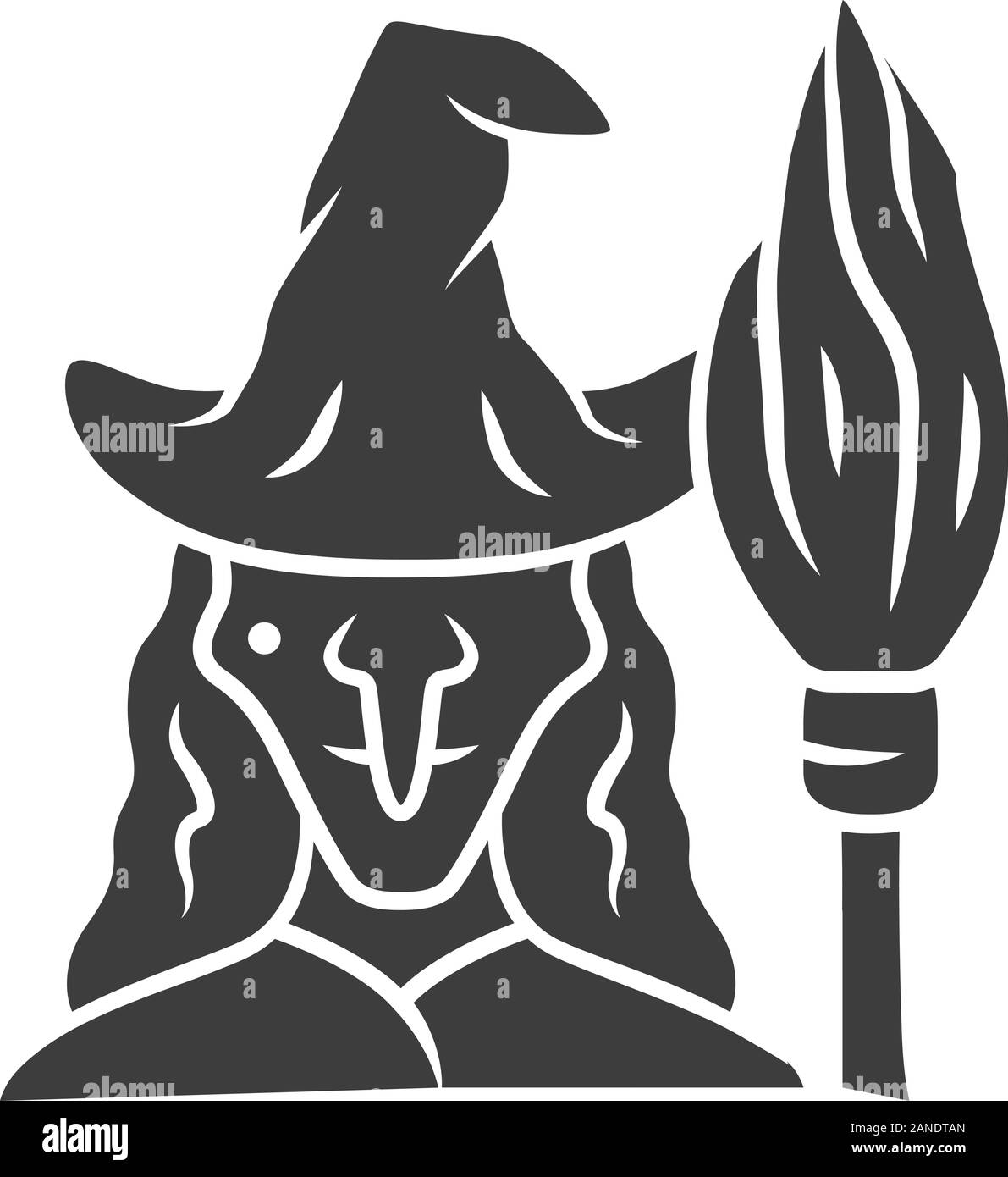 Witch glyph icon. Silhouette symbol. Wicked sorceress, hag with ...