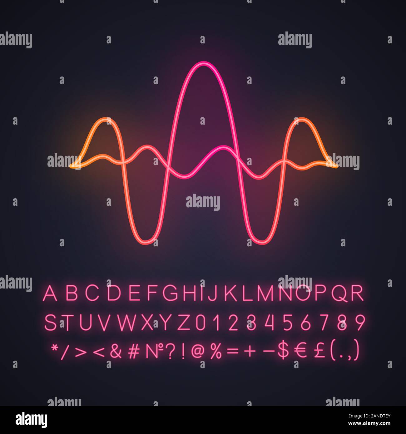 Overlapping curves, waves neon light icon. Vibration, noise amplitude ...