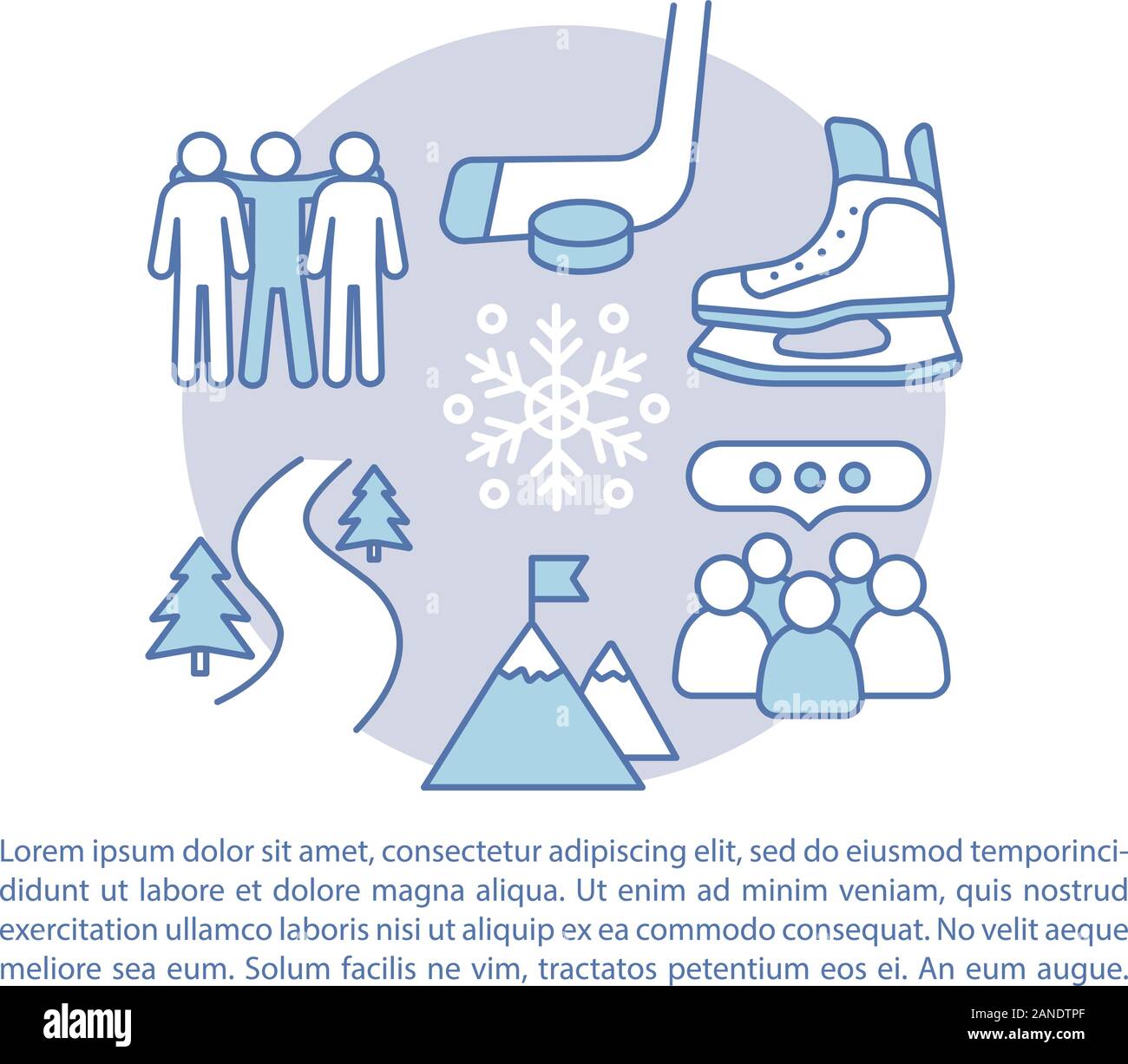 Winter, snowy holiday article page vector template. Ski resort hotel ...