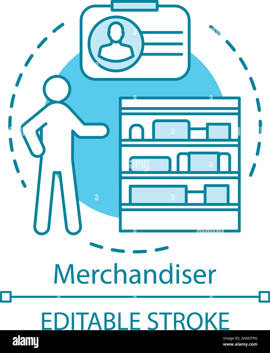 Merchandiser concept icon. Store worker, employee, assistant idea thin ...